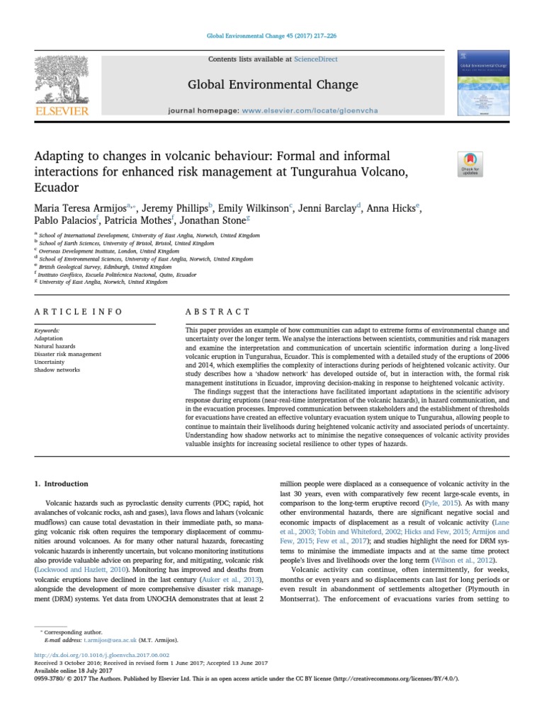 Adapting To Changes in Volcanic Behaviour Formal and Infor 2017 Global ...