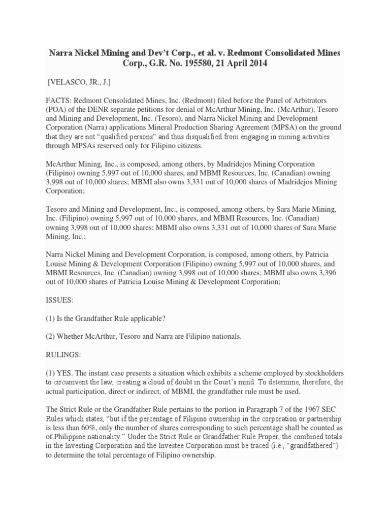 Narra Nickel Mining and Dev't Corp., Et Al. v. Redmont Consolidated ...