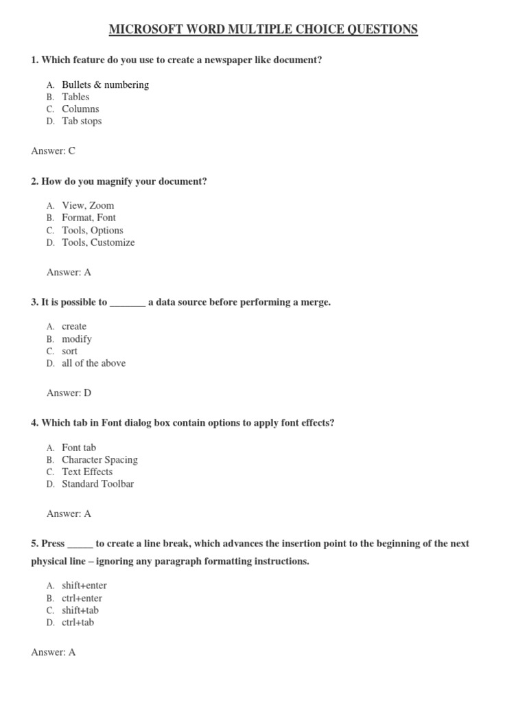 WORD Practice Questions | PDF | Microsoft Word | Text