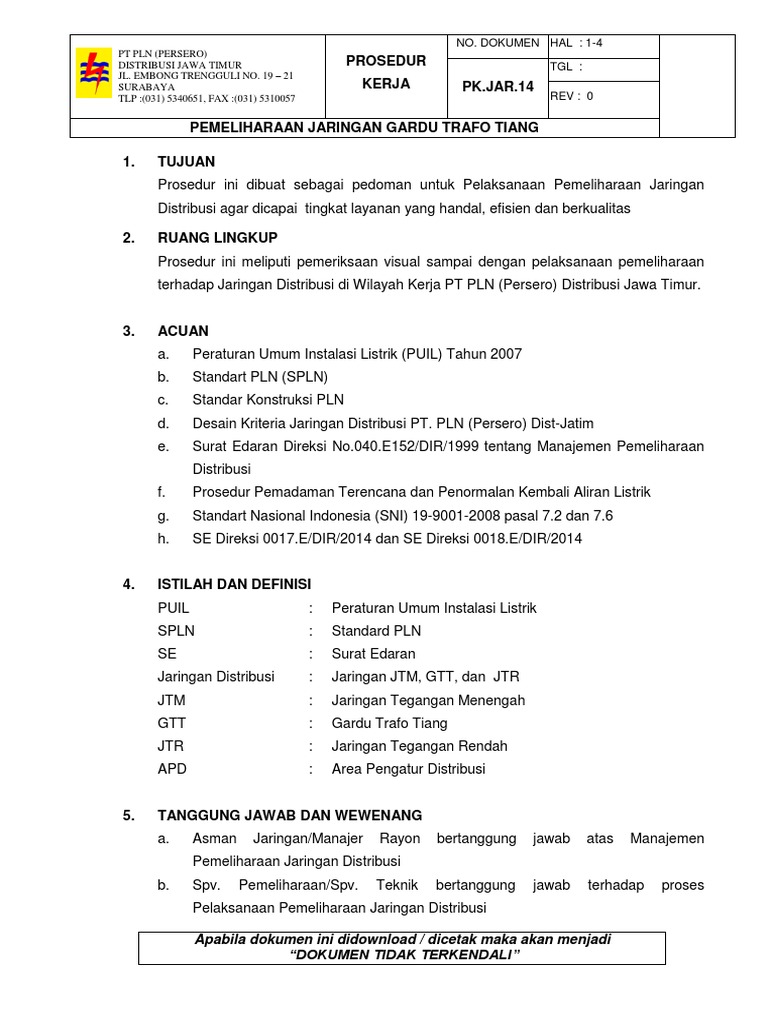 127 PK - Jar.14 Pemeliharaan Gardu Trafo Tiang | PDF