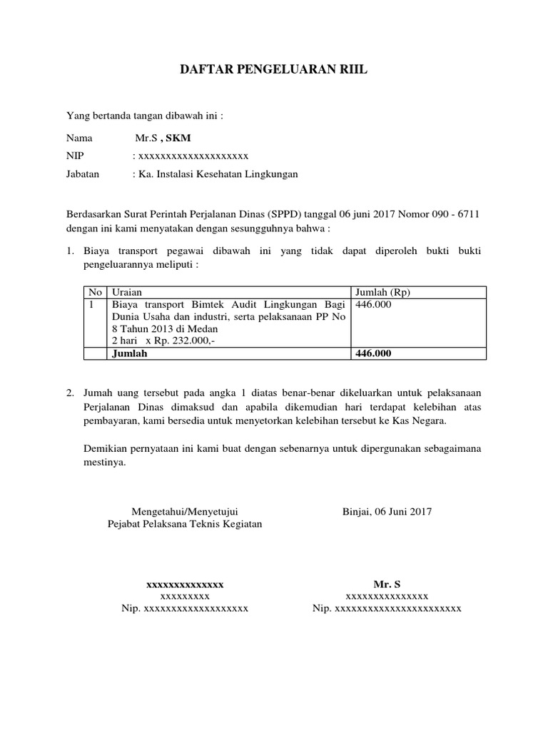 Contoh Daftar Pengeluaran Reel Pns | PDF