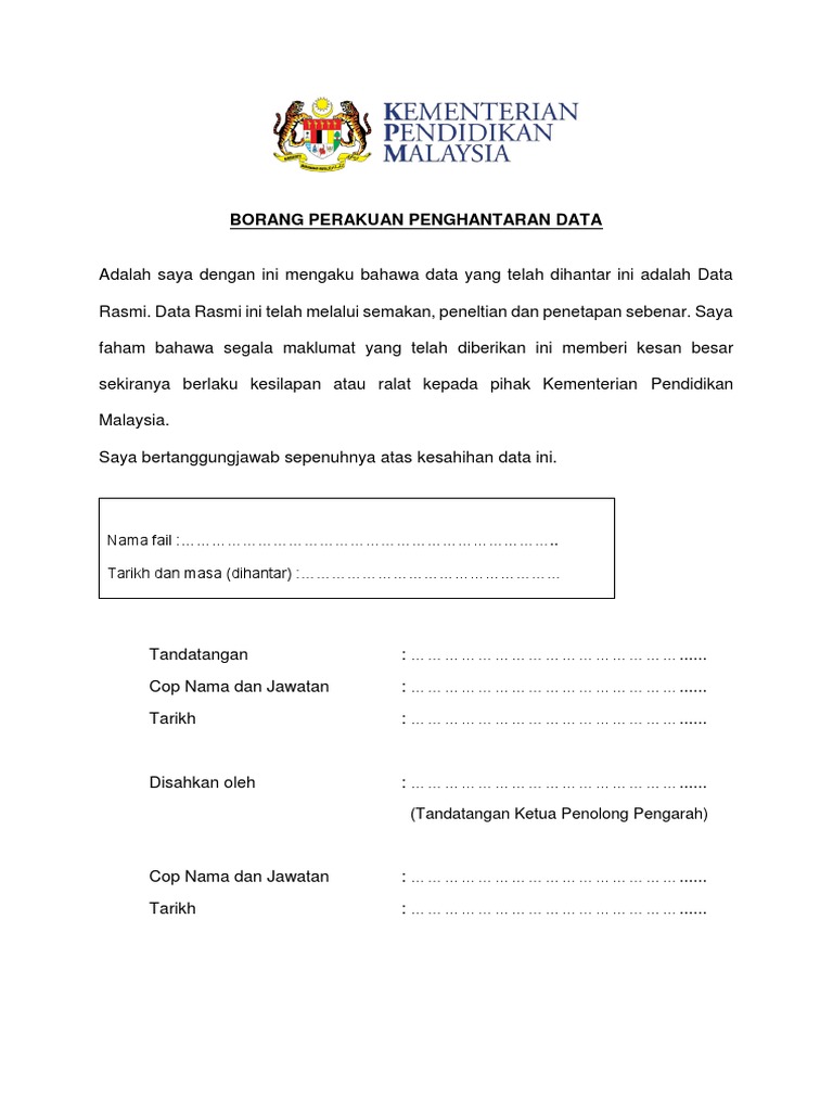 Borang Perakuan Penghantaran Data | PDF