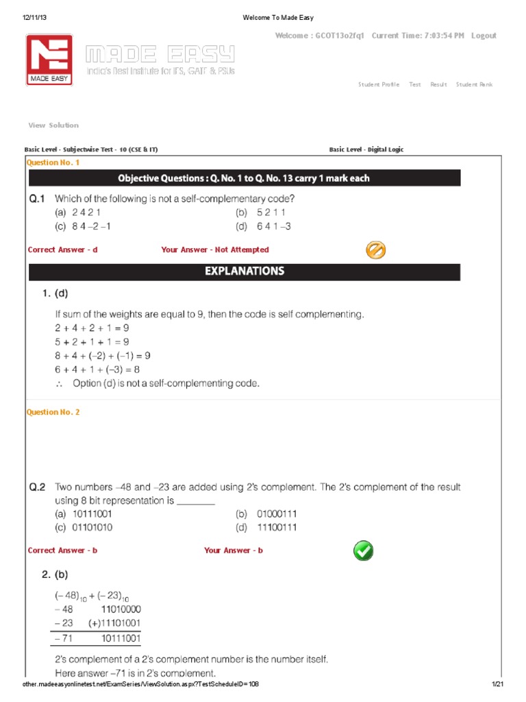Question No. 1: Correct Answer - D Your Answer - Not Attempted | PDF