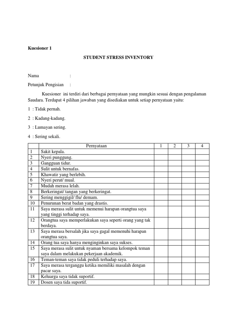 Kuesioner 1 | PDF | Karier & Perkembangan | Kesehatan Holistik