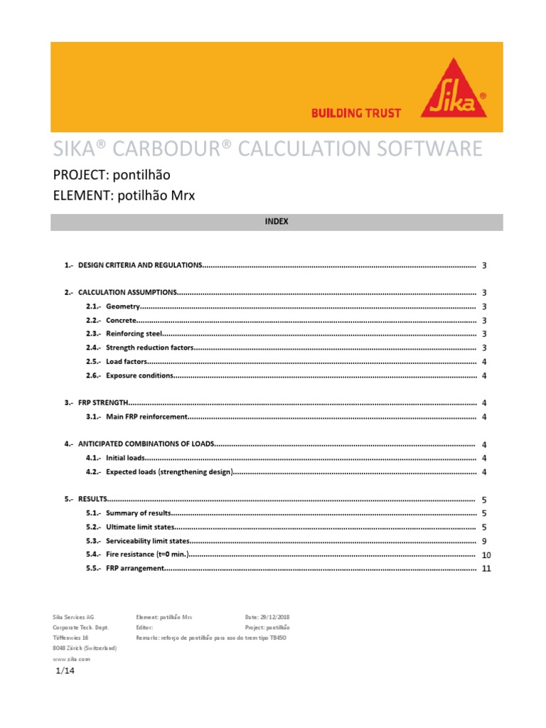 Sika® Carbodur® Calculation Software: PROJECT: Pontilhão ELEMENT ...