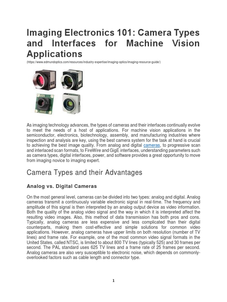 Imaging Electronics 101 - Camera Types and Interfaces For Machine ...