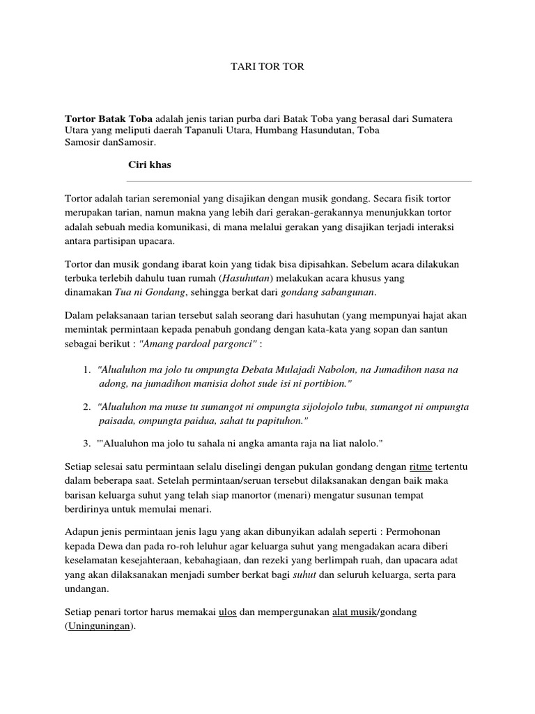 Tari Tor Tor | PDF