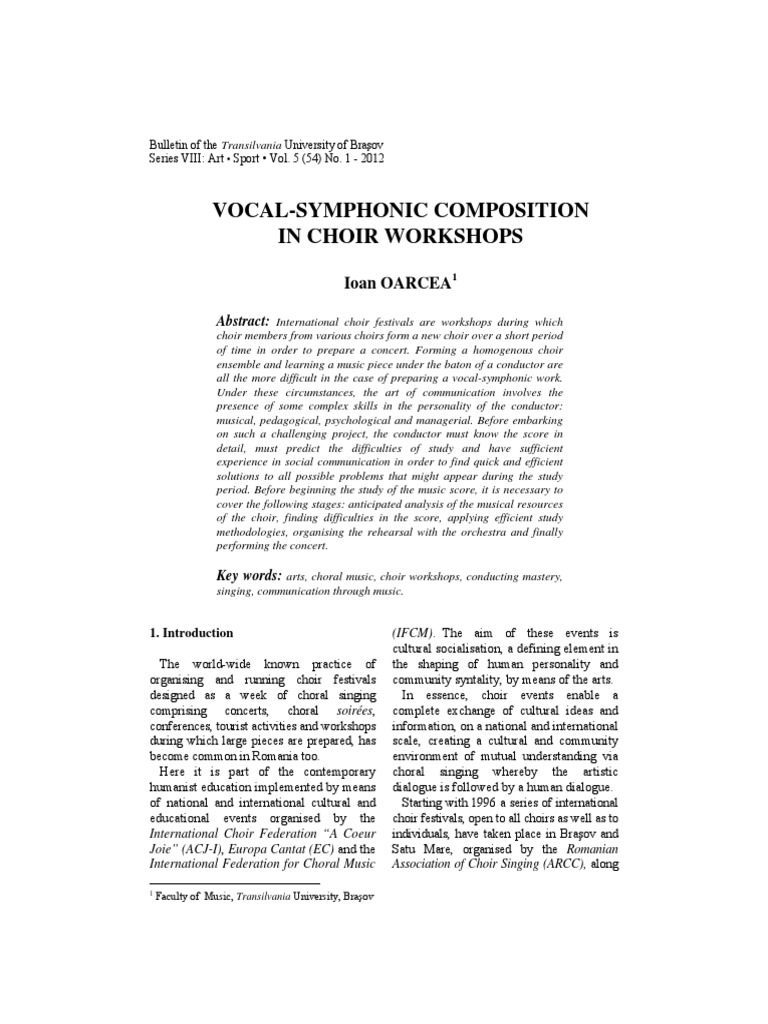 Vocal-Symphonic Composition in Choir Workshops: Ioan Oarcea | PDF ...