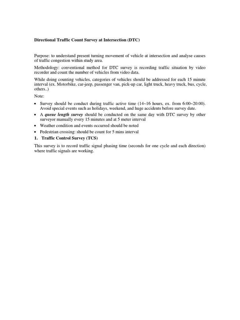 Directional Traffic Count Survey at Intersection | PDF