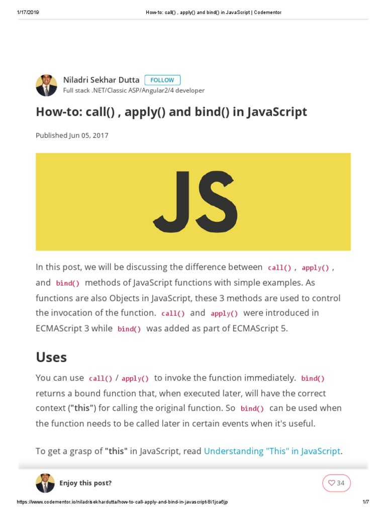 How To Call Apply And Bind In Javascript Niladri Sekhar Dutta Pdf Java Script Parameter 