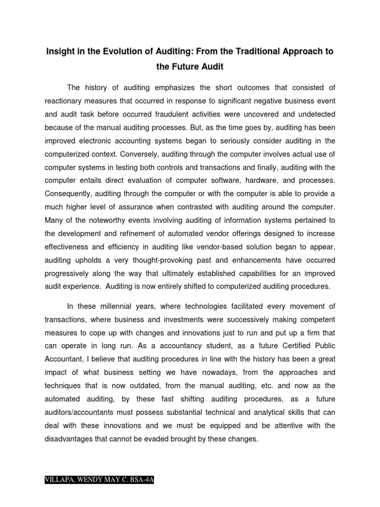 Insight in The Evolution of Auditing: From The Traditional Approach To ...