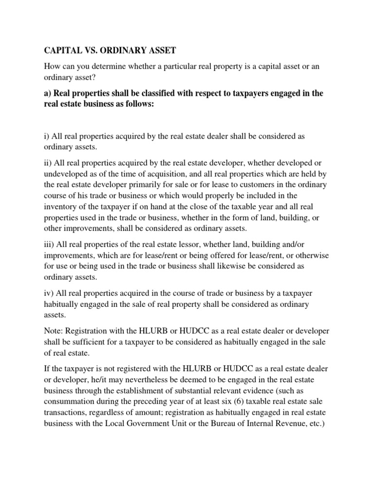 Capital vs. Ordinary Asset | PDF | Taxpayer | Lease