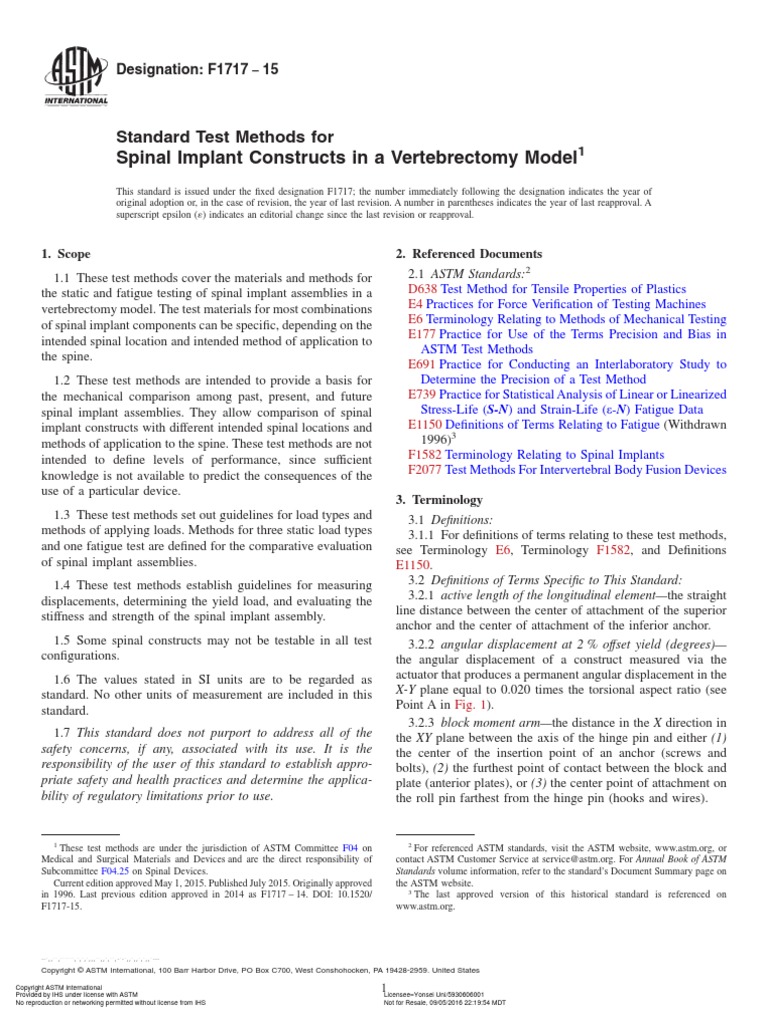 Astm 1717 | PDF | Vertebral Column | Stress (Mechanics)