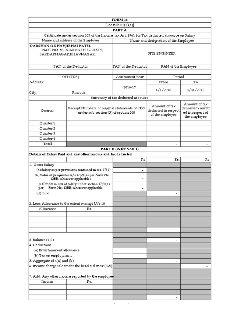 Form 16 Part A: WWW - Taxguru.in | PDF | Employee Benefits | Taxes