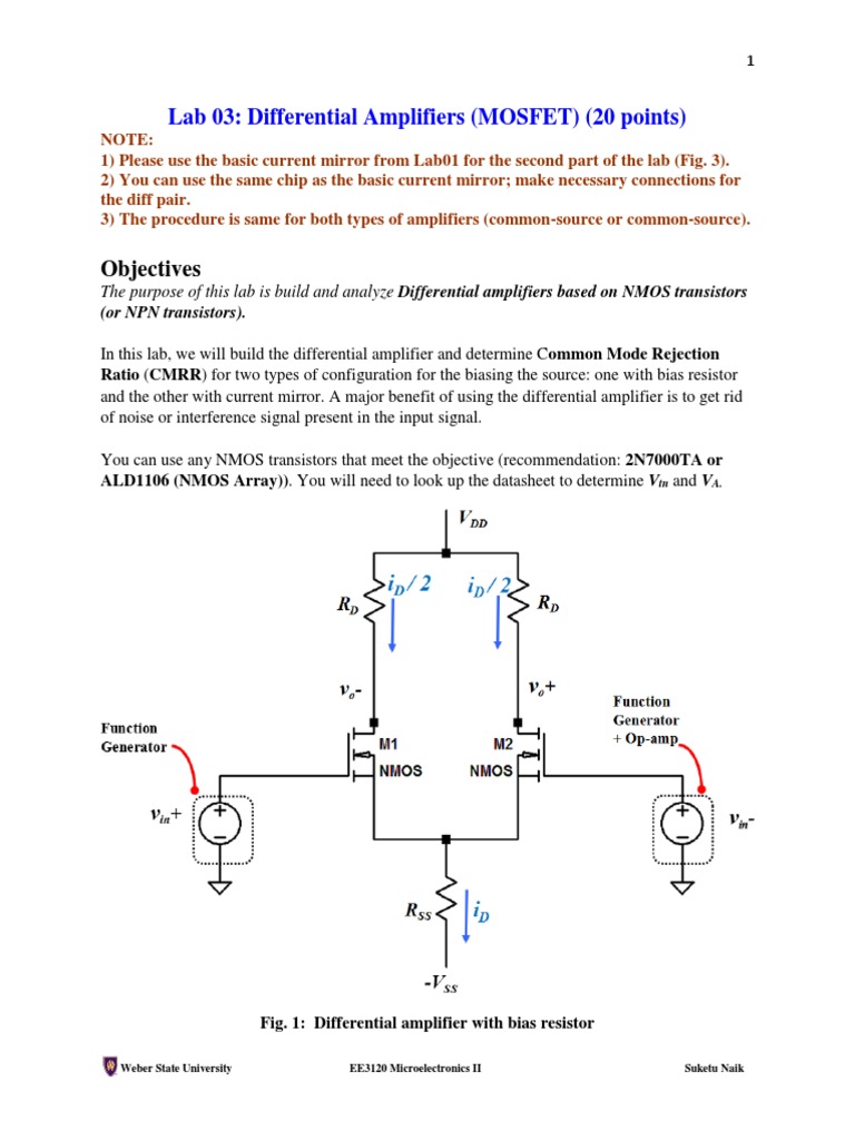 Differential Pair Using MOS Transistors | PDF | Amplifier | Mosfet