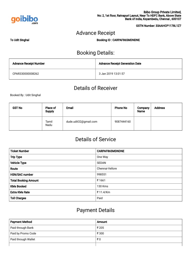Goibibo Document | PDF | Voucher | Receipt