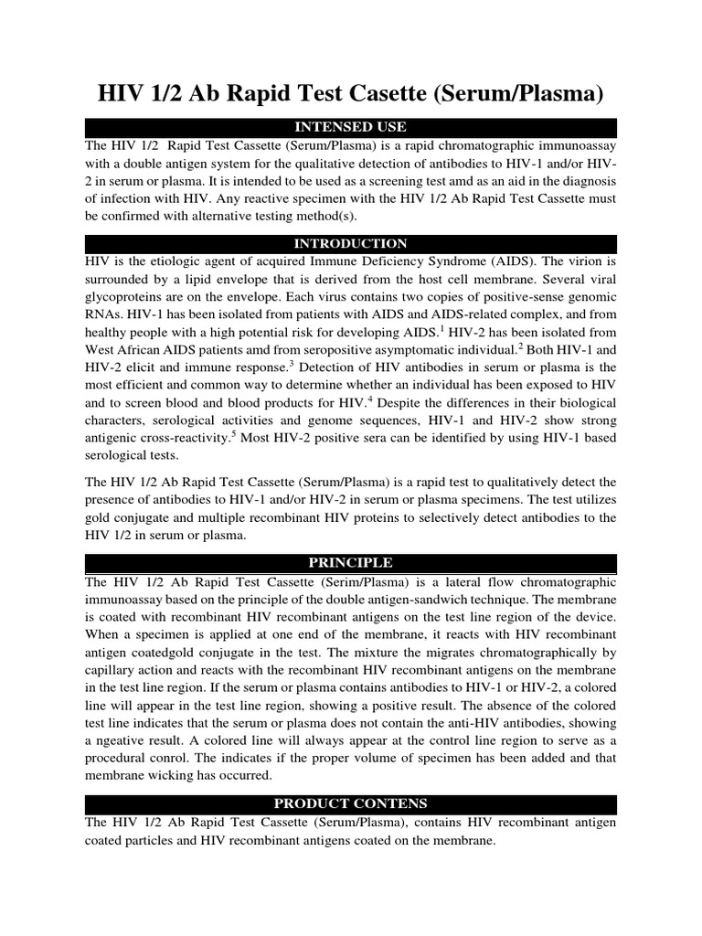 HIV 1/2 Ab Rapid Test Overview | PDF | Hiv/Aids | Hiv