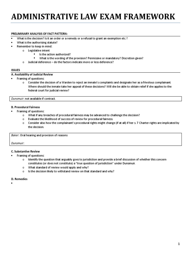 Administrative Law Exam Framework Guide | PDF | Equity (Law) | Common Law