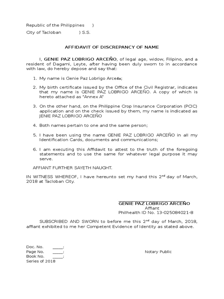 Affidavit of Discrepancy of Name | PDF
