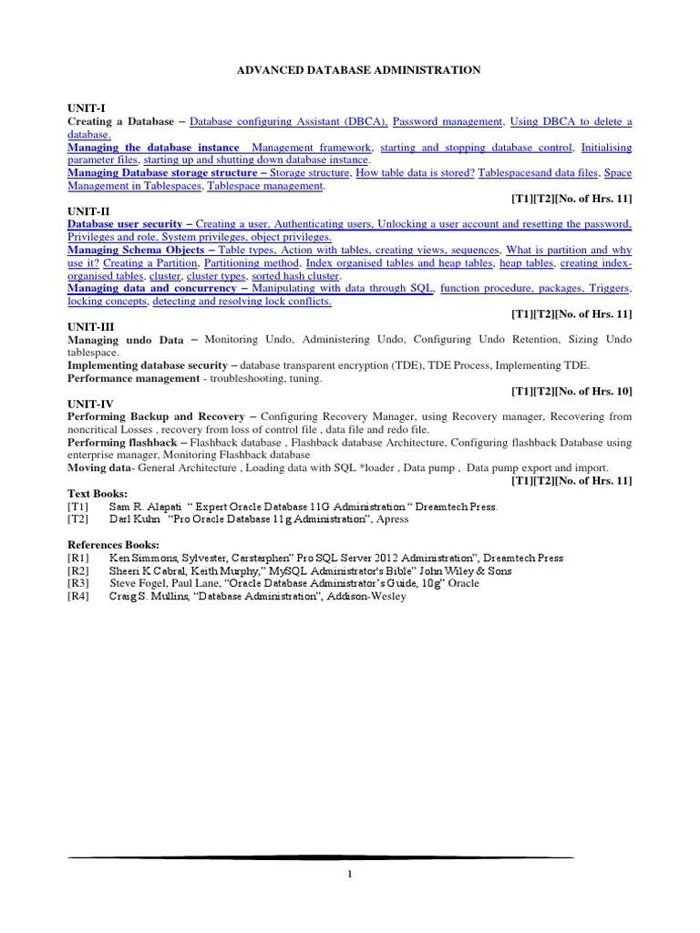 ADBA First 2 Units | PDF | Oracle Database | Databases