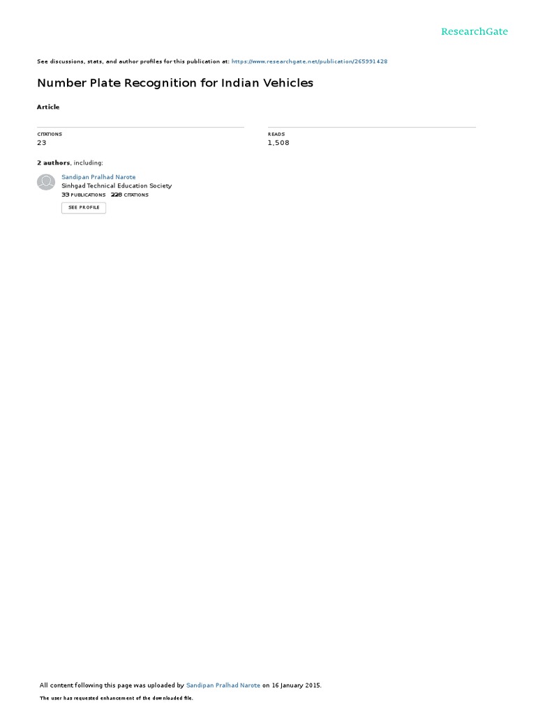 Number Plate Recognition Pdf Image Segmentation Optical Character