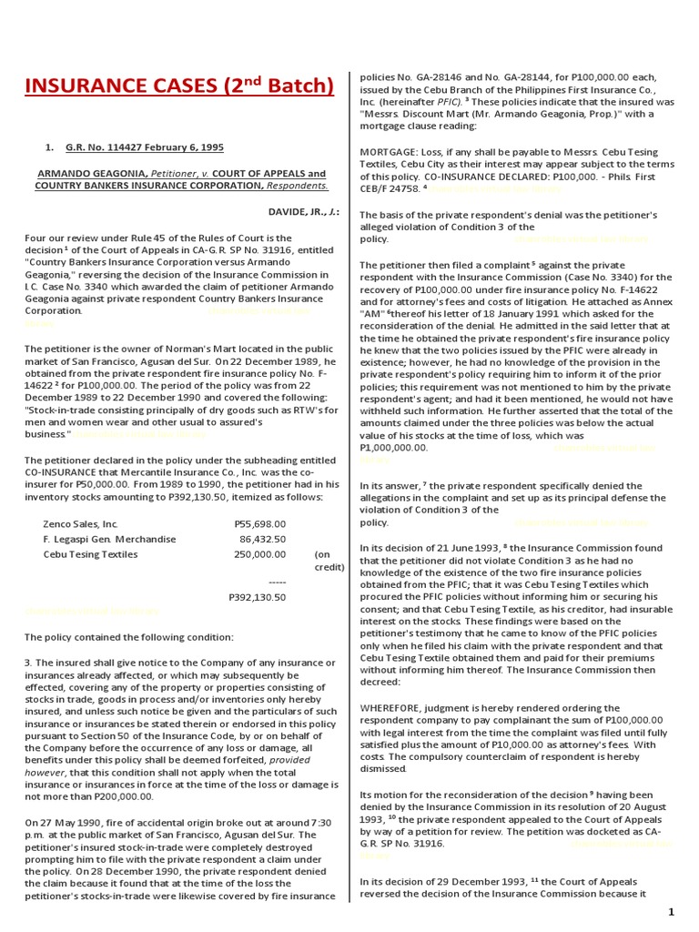 Insurance Cases - 2nd Batch | PDF | Mortgage Law | Life Insurance