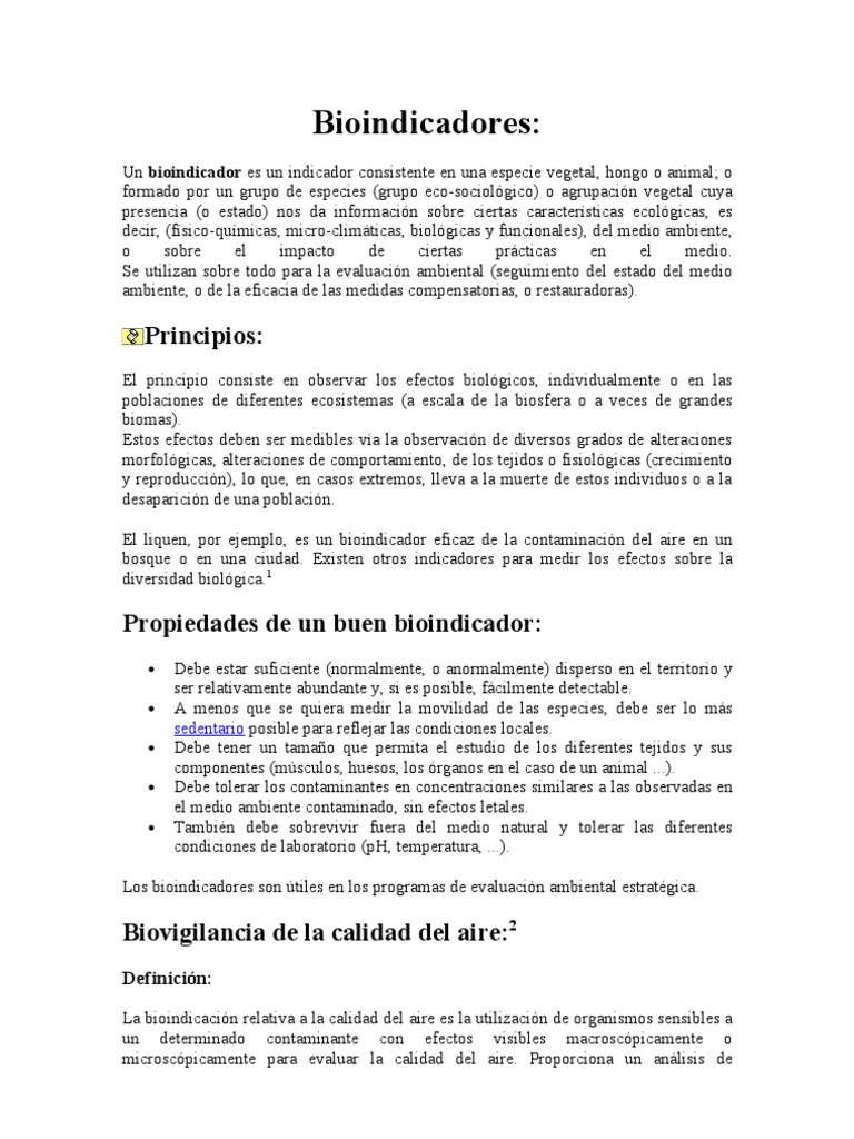 Bioindicadores | PDF | Entorno natural | Biología