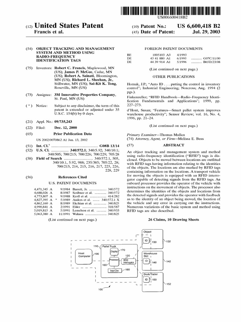 United States Patent (10) Patent No.: US 6,600,418 B2: Francis Et Al ...
