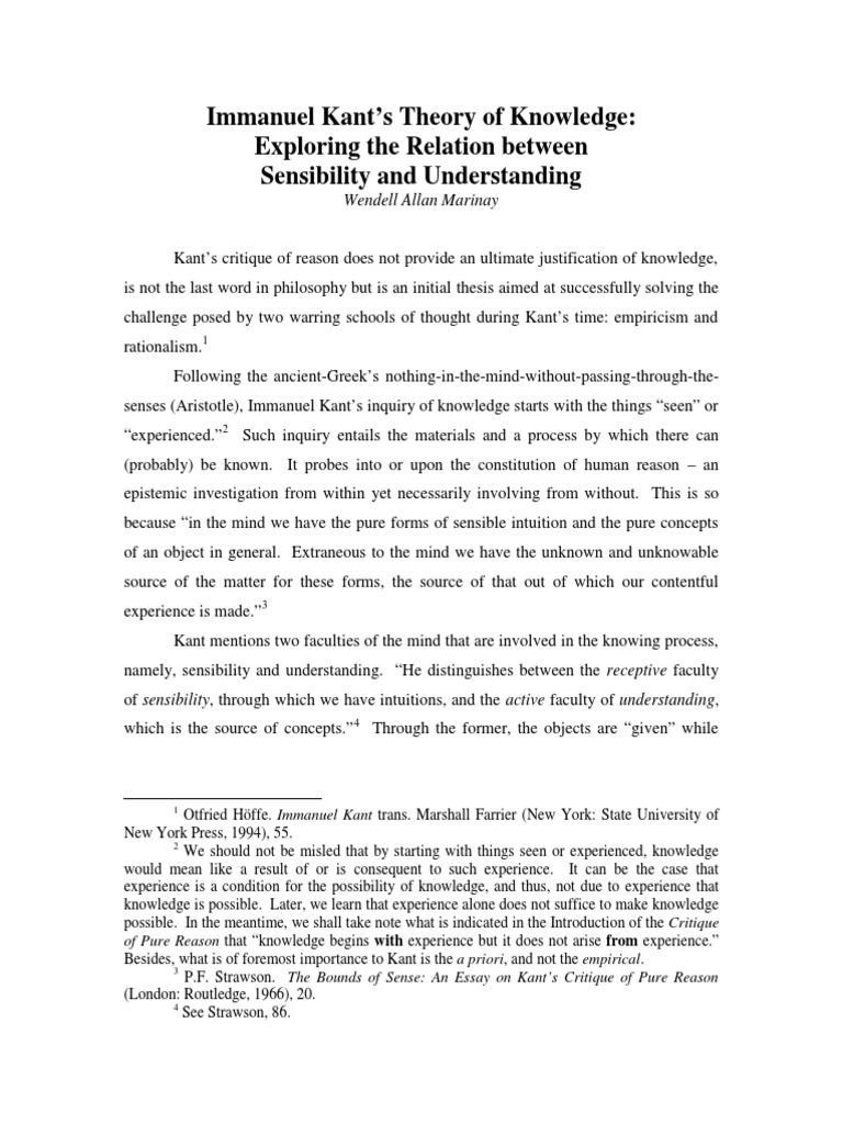 Kante Theory of Knowledge | PDF | Critique Of Pure Reason | Immanuel Kant