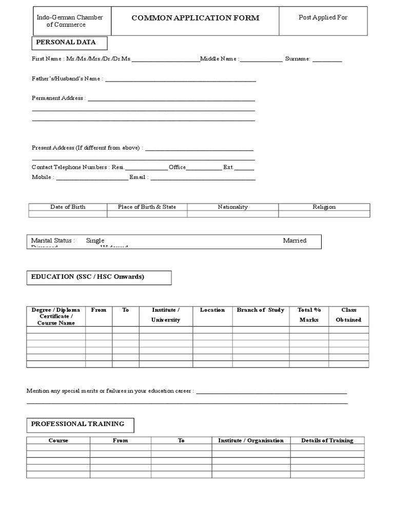 Common Application Form: Personal Data | PDF | Employment | Labour