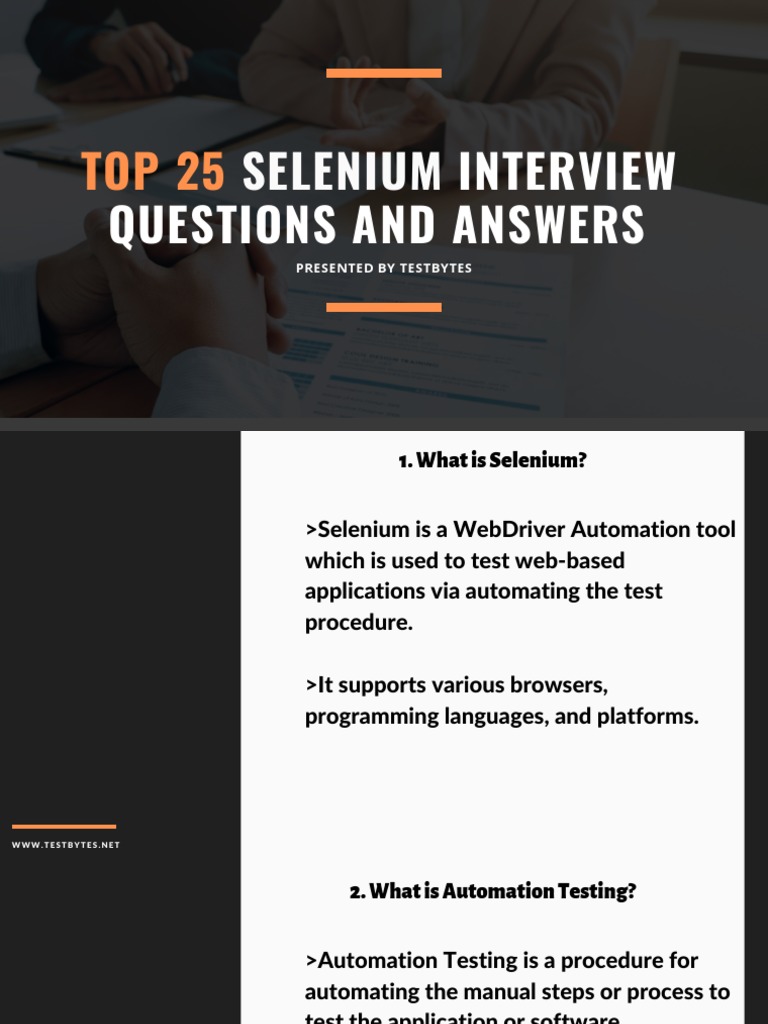 TOP 25 SELENIUM INTERVIEW QUESTIONS | PDF | Selenium (Software) | World Wide Web