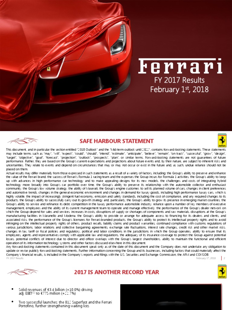 2018 02 01 - Ferrari - Fy 2017 Results Presentation | PDF | Earnings ...