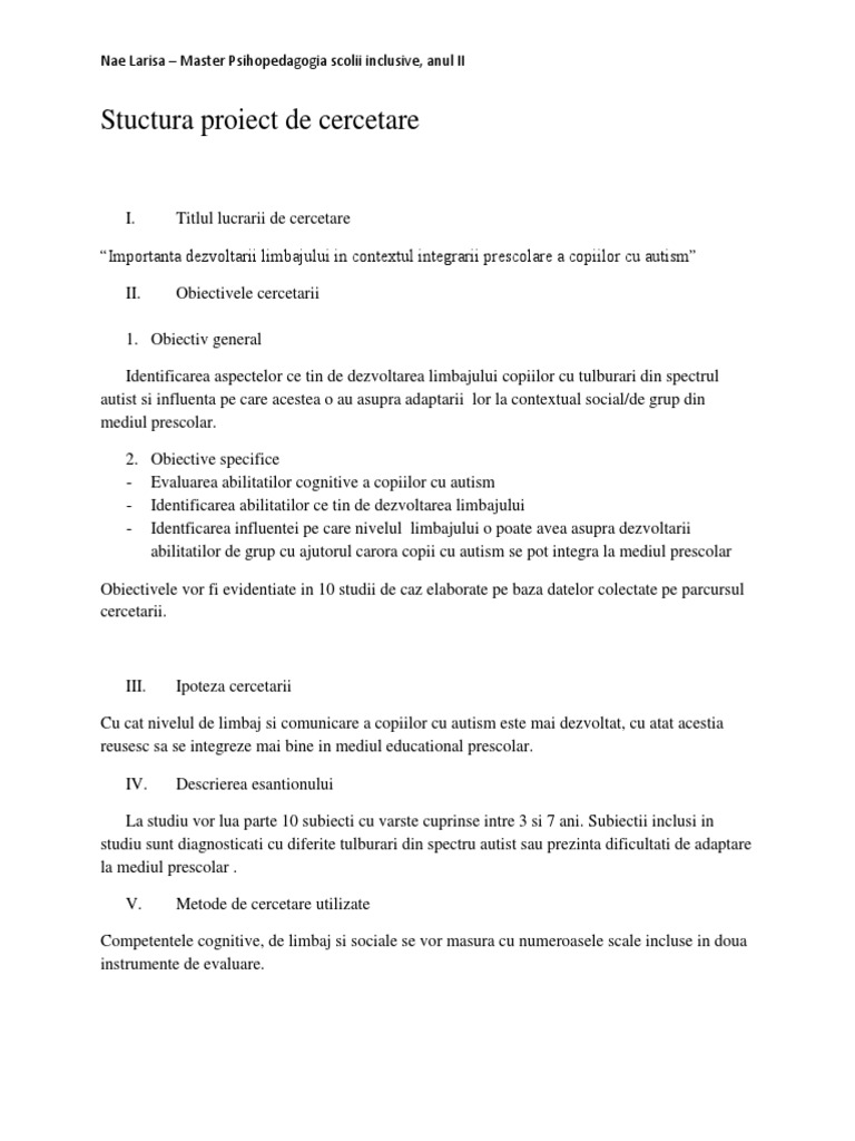 Proiect Metode de Cercetare in Educatia Integrata | PDF