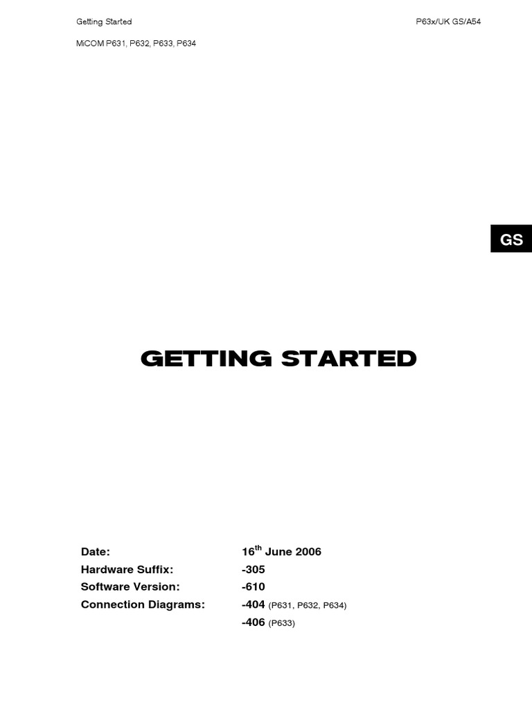 Getting Started: Getting Started P63X/Uk Gs/A54 Micom P631, P632, P633 ...