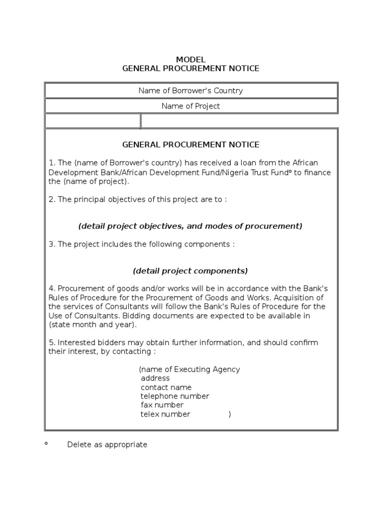 Model - General Procurement Notice | PDF