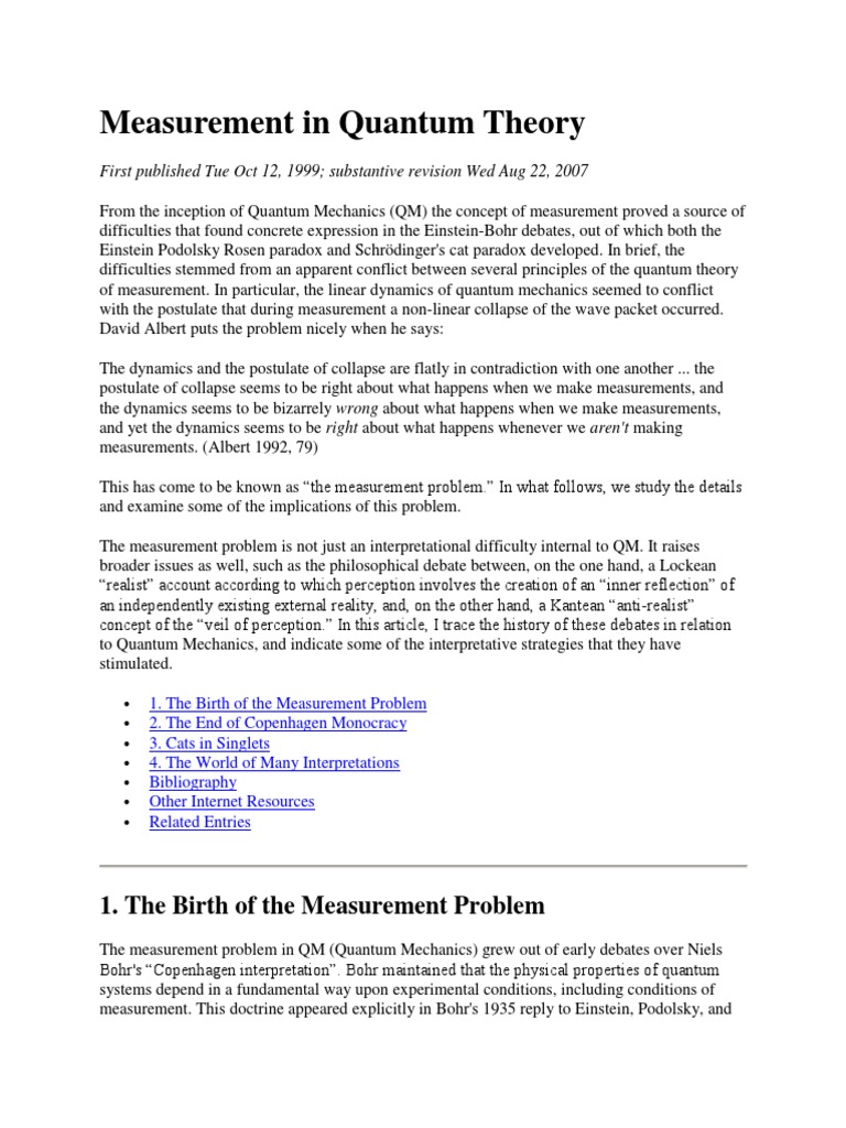 Measurement in Quantum Theory | PDF | Quantum Mechanics | Reality