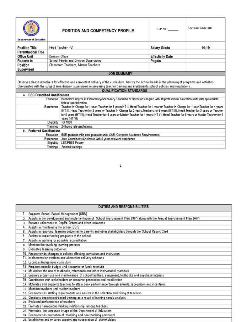 Head Teacher Duties and Responsibilities | PDF | Teachers | Curriculum