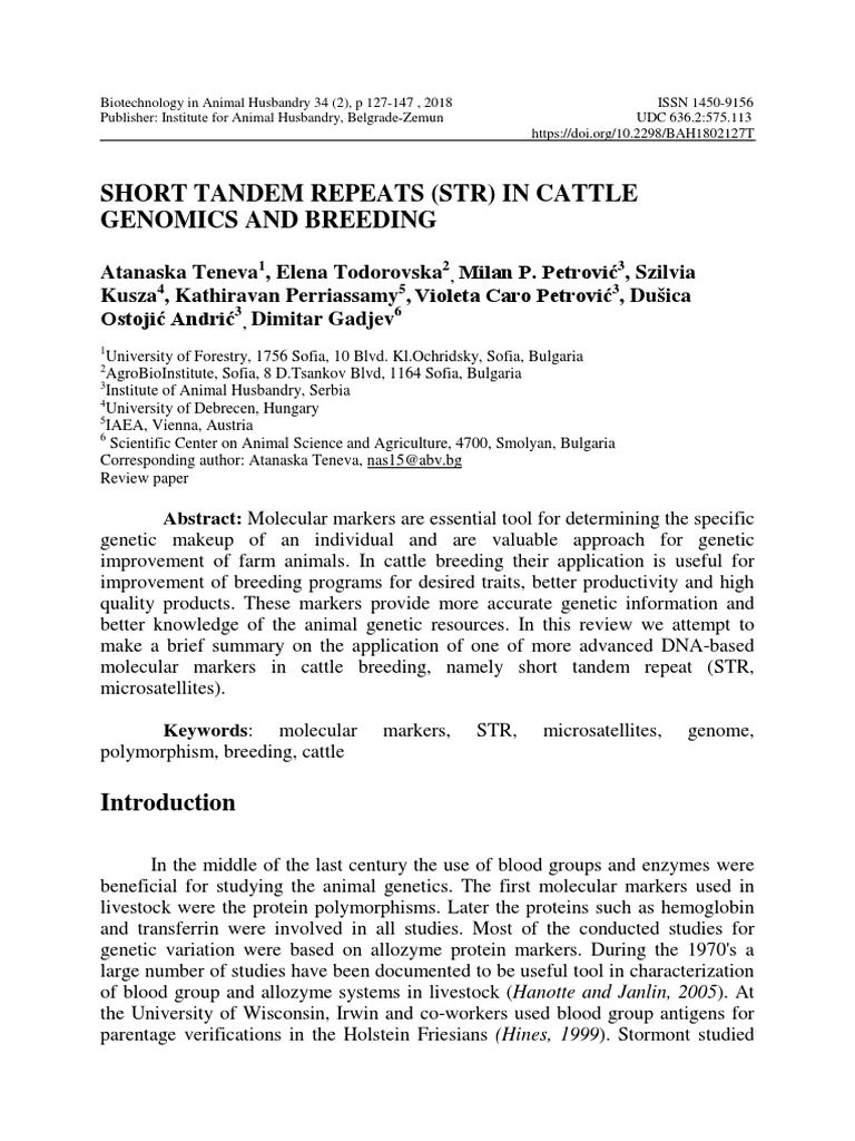 Short Tandem Repeats (STR) in Cattle Genomics and Breeding | PDF ...