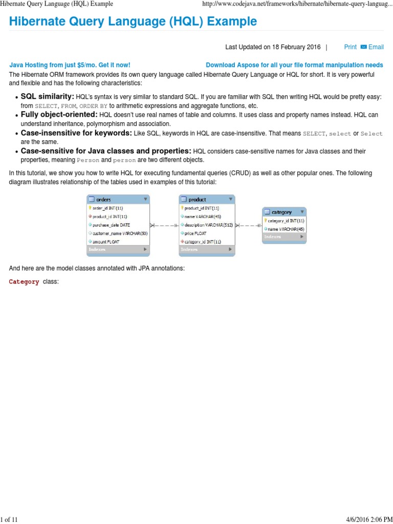 Hibernate Query Language (HQL) Example | PDF | Parameter (Computer ...