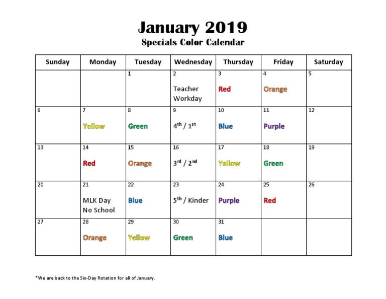 January 2019 Color Calendar | PDF