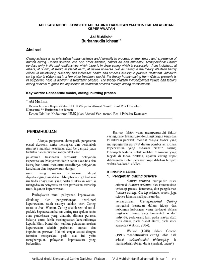Aplikasi Model Konseptual Caring Dari Jean Watson Dalam Asuhan Keperawatan | PDF | Karier ...