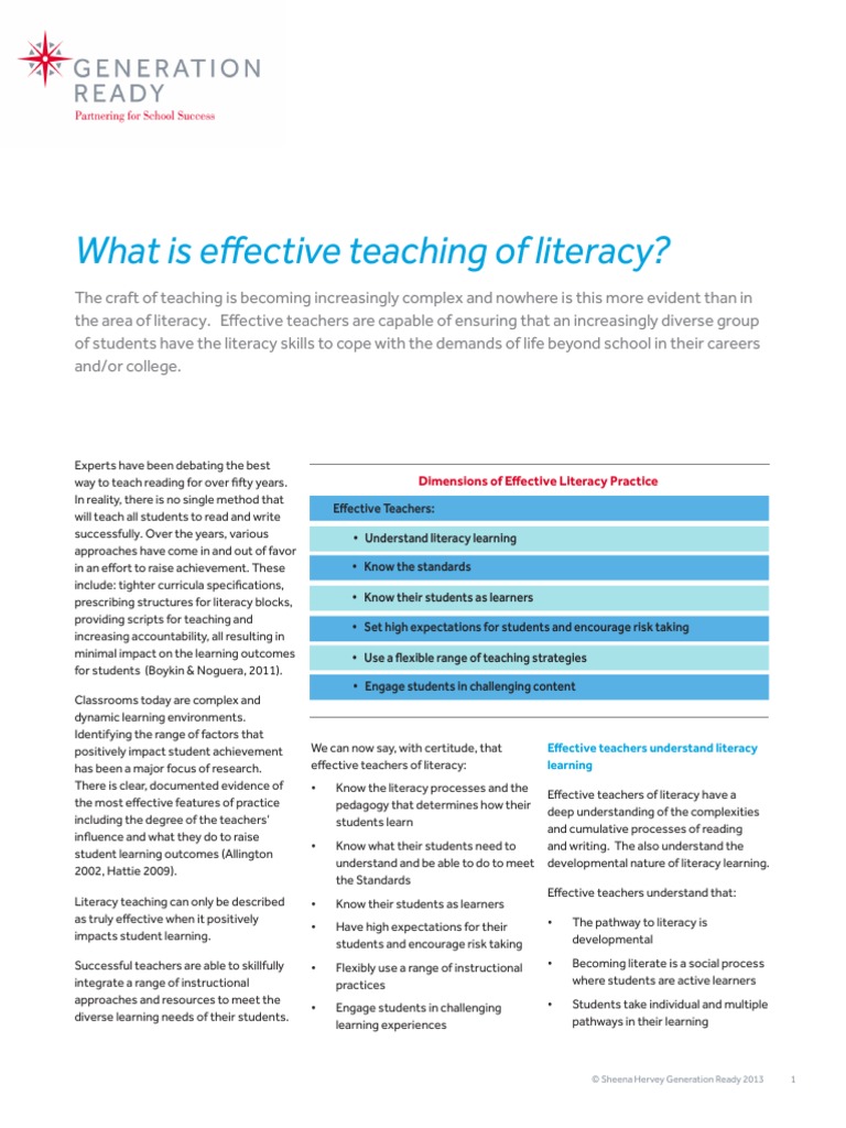 Effective Teaching of Literacy | PDF | Teachers | Literacy
