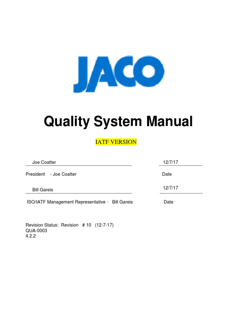 Iso Iatf Quality System Manual PDF | PDF | Quality Management System ...