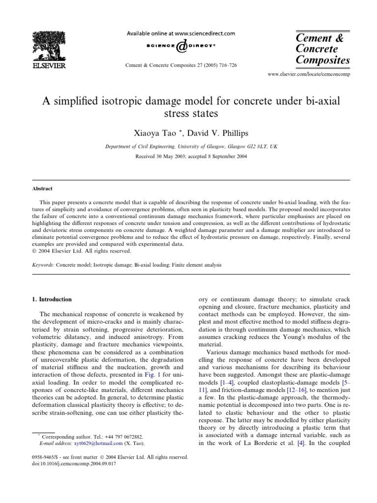 A Simplified Isotropic Damage Model For Concrete Under Bi-Axial Stress ...