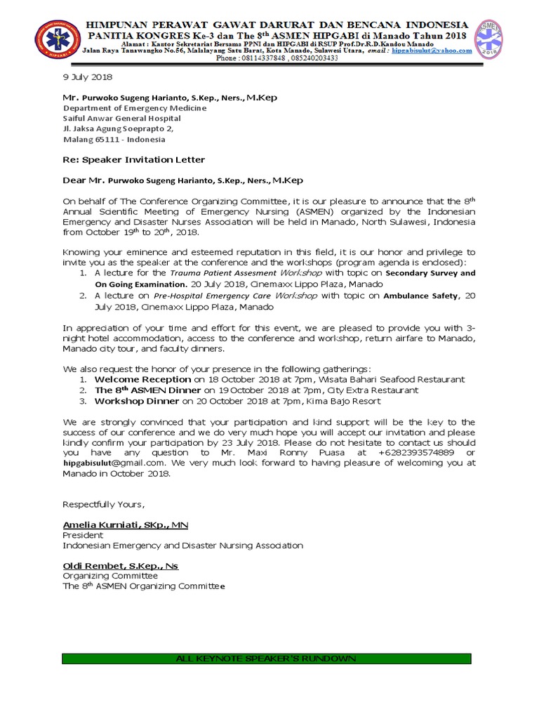 Guest Speaker Invitation for ASMEN 2018 | PDF | Emergency Medical Services | Traumatology