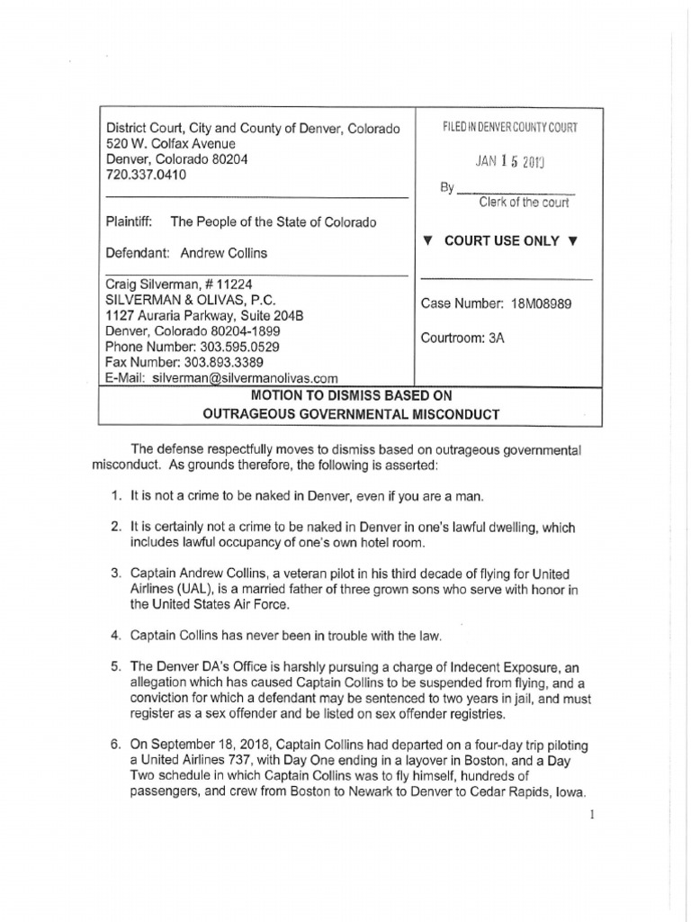 Colorado v. Andrew Collins: Motion to Dismiss