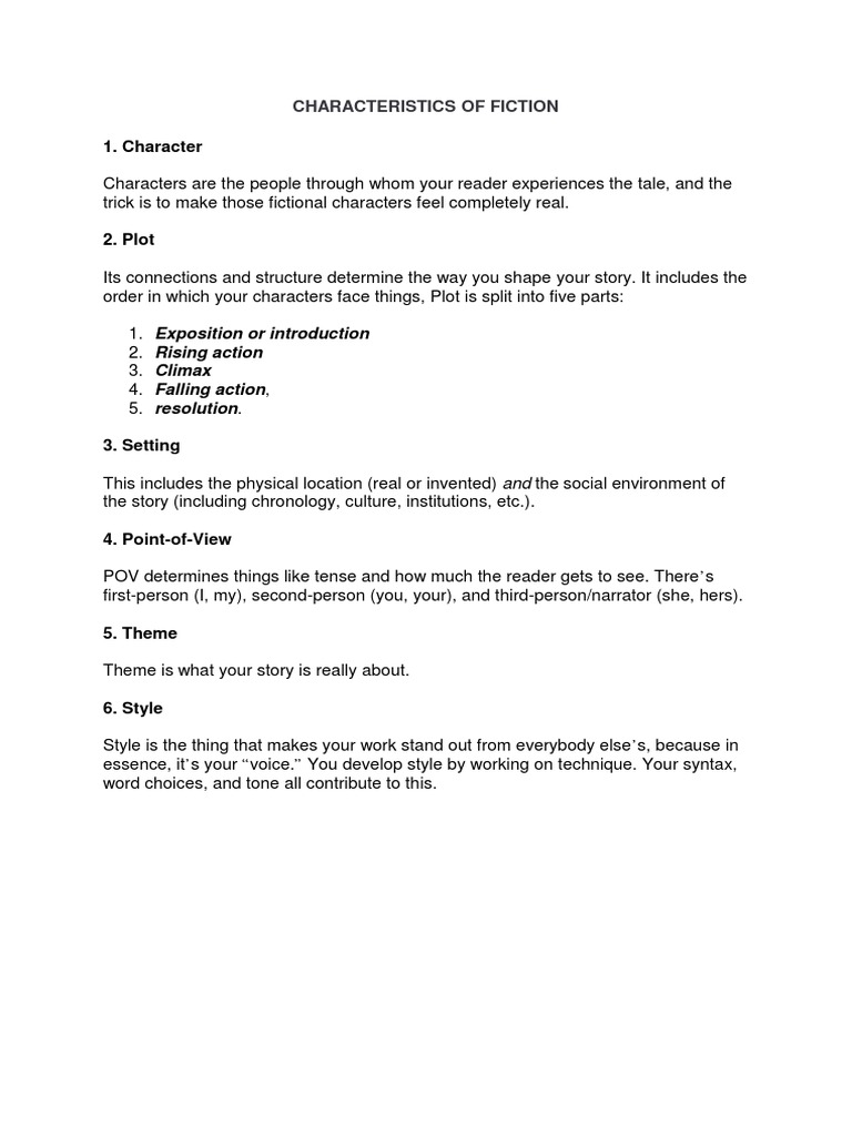 Characteristics of Fiction | PDF