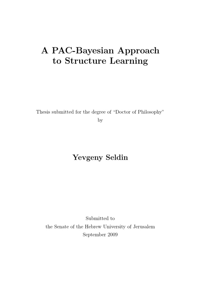 A PAC-Bayesian Approach To Structure Learning: Yevgeny Seldin | PDF | Cluster Analysis | Matrix ...