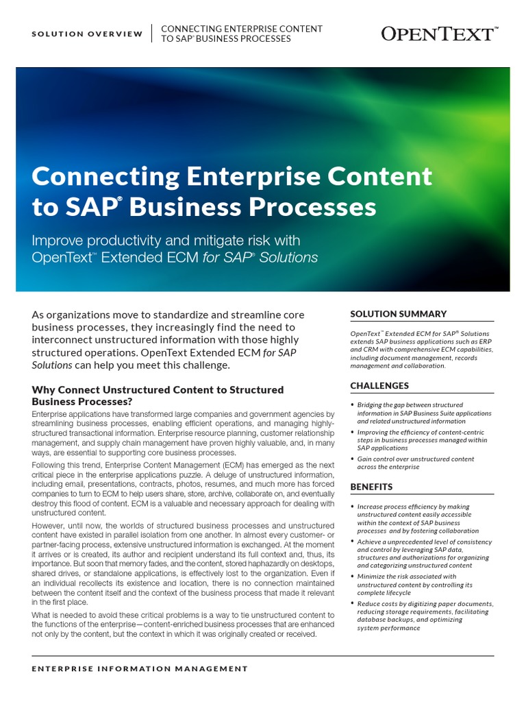 Opentext So Extended Ecm For Sap Solutions en | PDF | Sap Se | Business ...