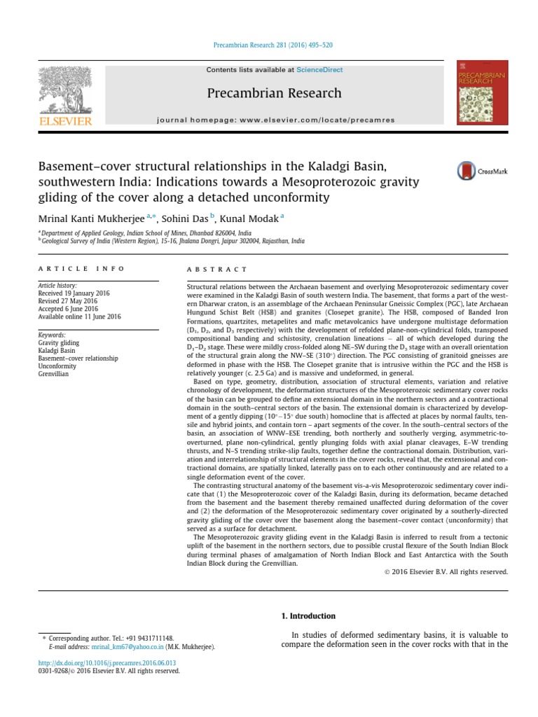 Basement-Cover Dynamics in Kaladgi Basin | PDF | Rocks | Geology